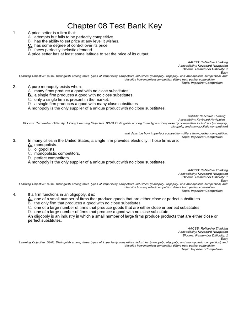 Chapter 8 Test Bank | PDF | Imperfect Competition | Monopoly