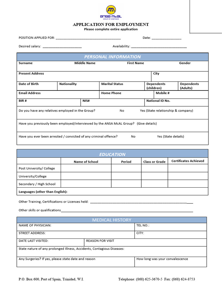 ANSA FSS Application Form | PDF