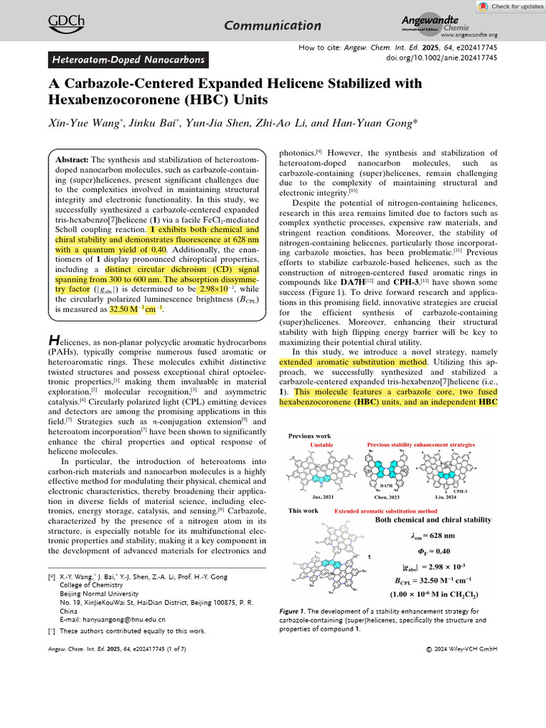 Angew Chem Int Ed - 2024 - Wang - A Carbazole Centered Expanded ...