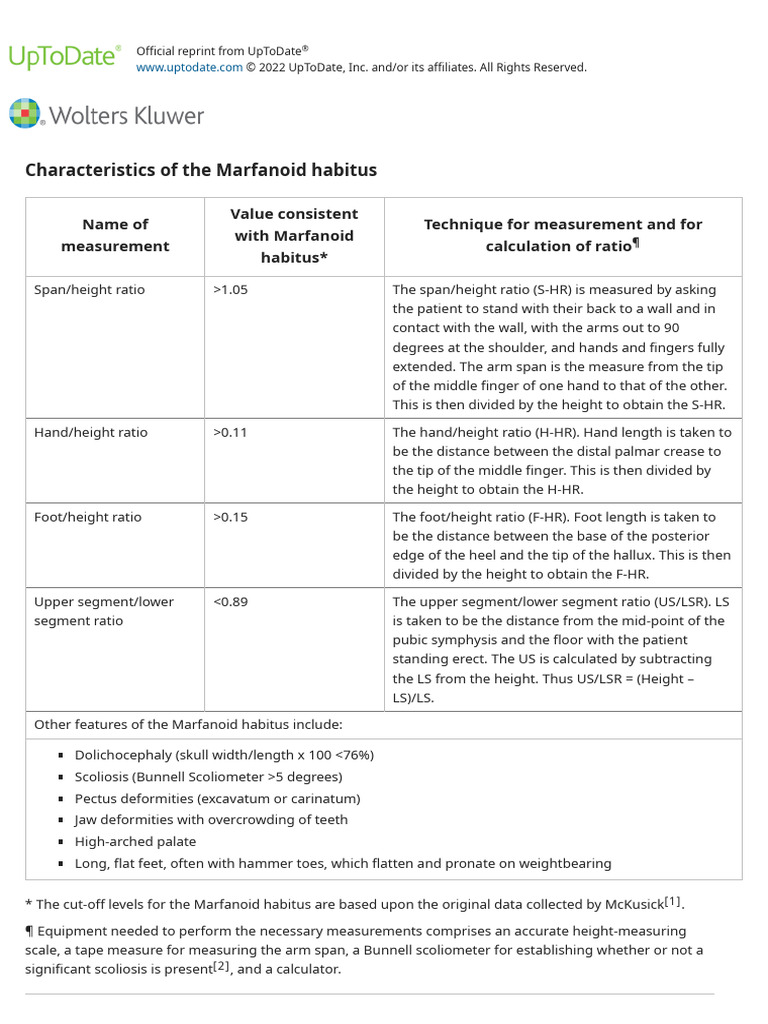 Characteristics of Marfanoid Habitus | PDF | Musculoskeletal System