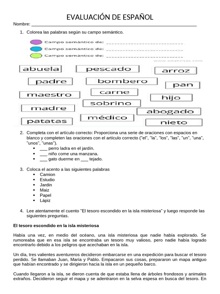 Evaluacion de Español 3 | PDF