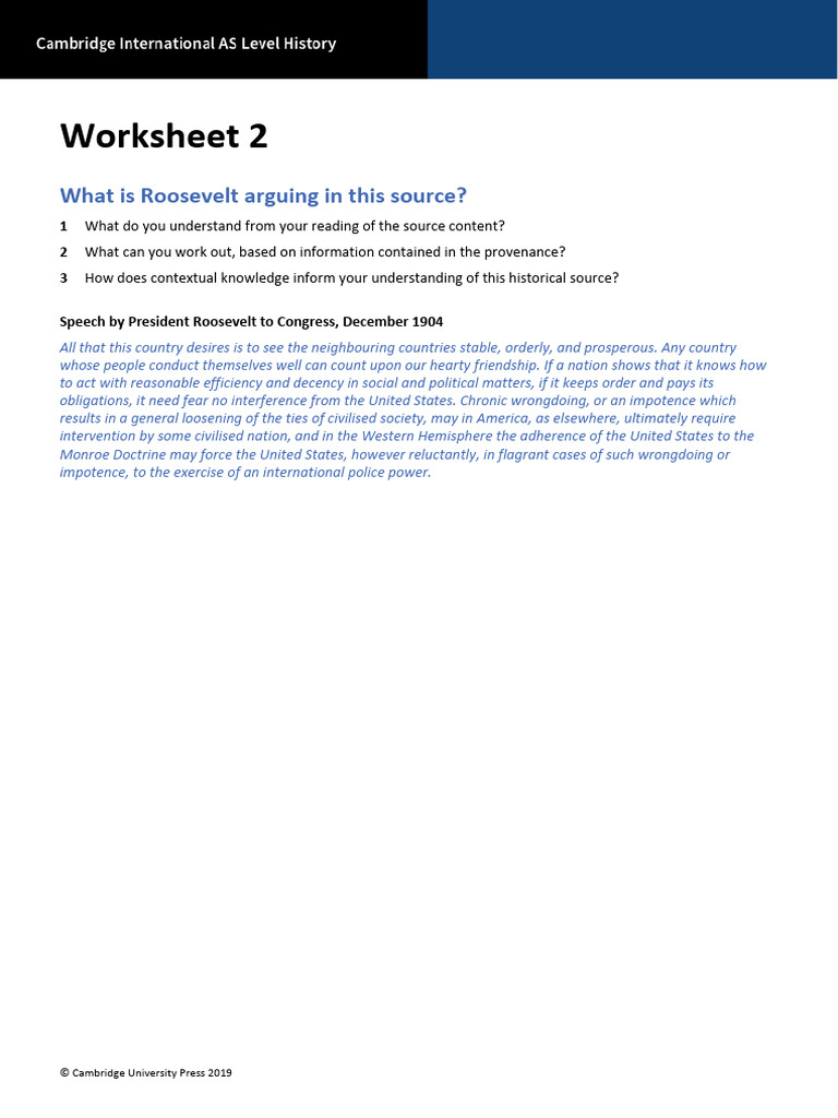 Worksheet 2 Theodore Roosevelt | PDF