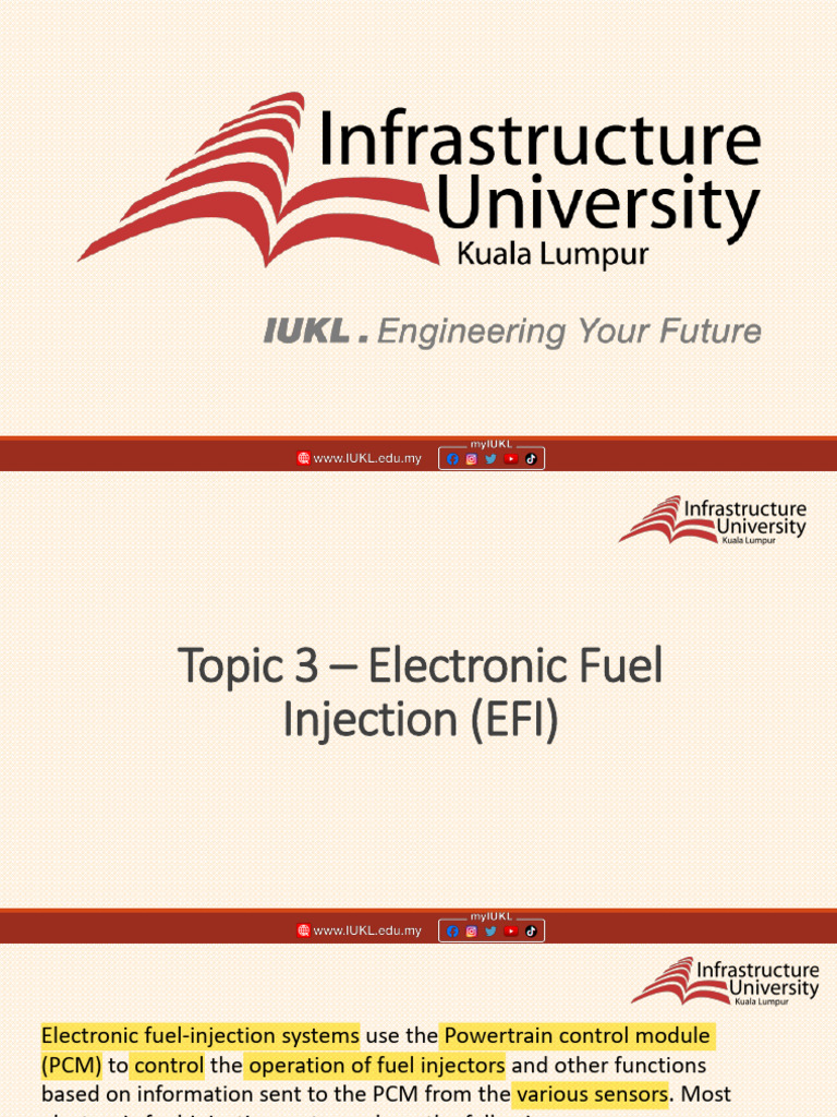 Topic 3 - Electronic Fuel Injection EFI Iukl | PDF | Fuel Injection | Throttle