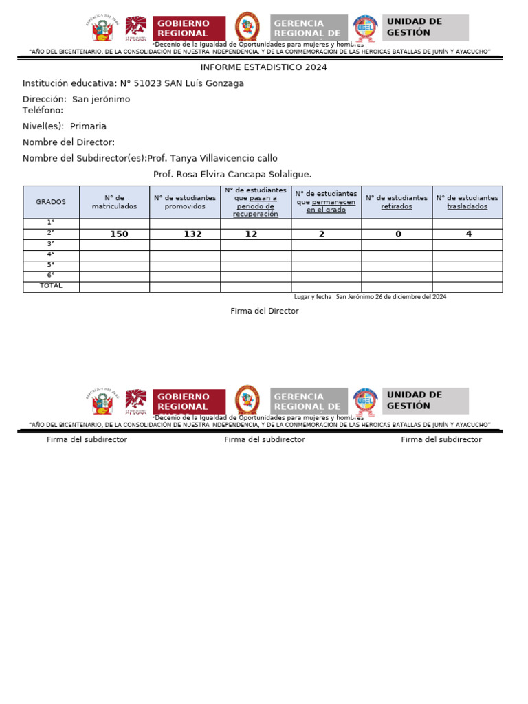 Informe Estadistico 2° Grado | PDF