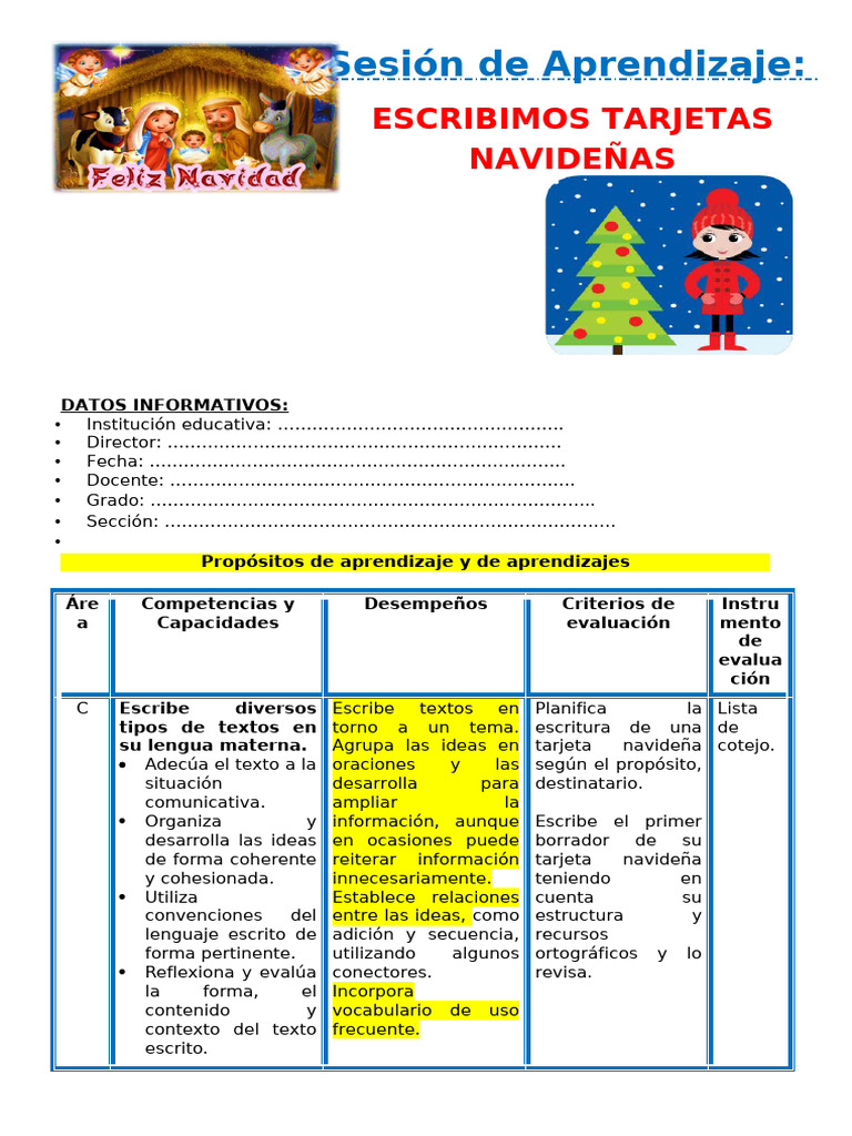 2° SESIÓN DÍA 1 COM ESCRIBIMOS NUESTRA TARJETA NAVIDEÑA (1) | PDF ...