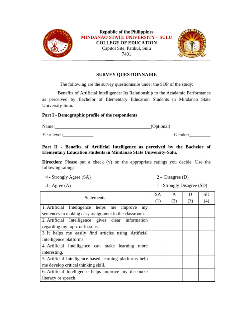 Final Survey Questionnaire - 054811 | PDF | Artificial Intelligence ...