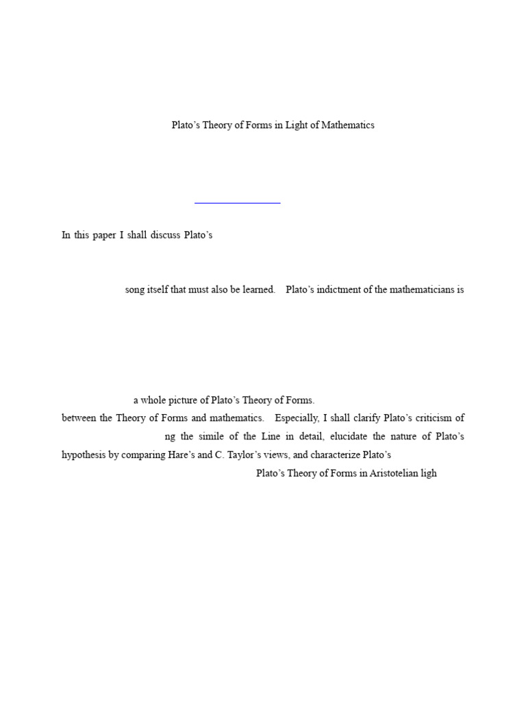 Plato’s Theory of Forms in Light of Mathematics (Abstract) | PDF