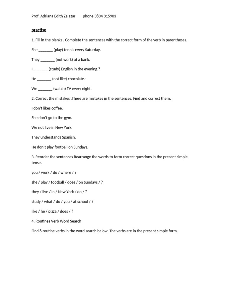 test simple present | PDF