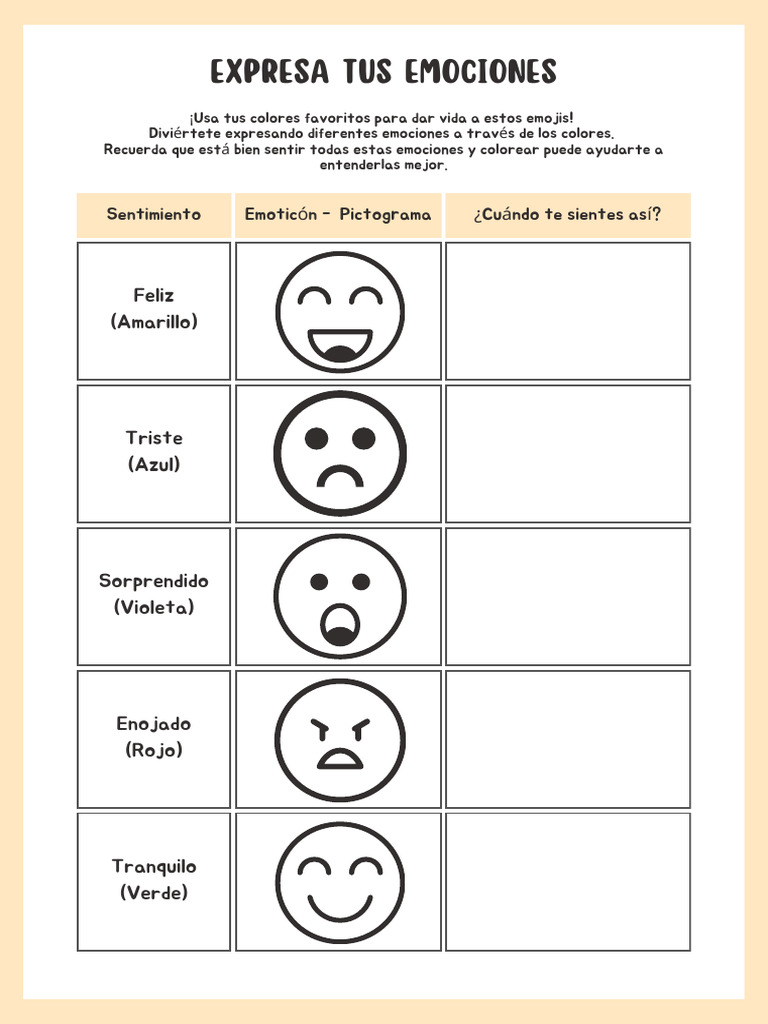 Expresa Tus Emociones Actividad Inclusiva Para Colorear Documento en ...
