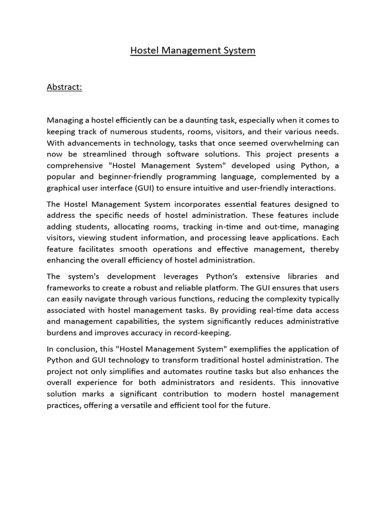 Hostel Management System | PDF