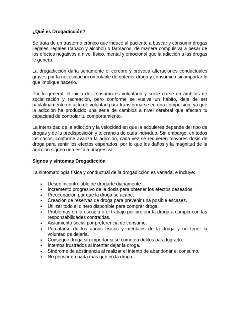 Qué Es Drogadicción | PDF | La dependencia de sustancias | Drogas