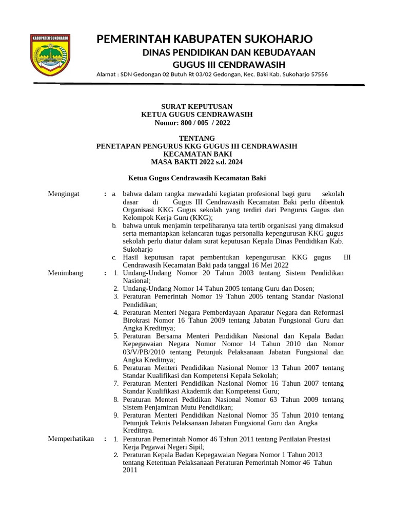 SK-Kepengurusan-KKG Gugus III Cendrawasih | PDF