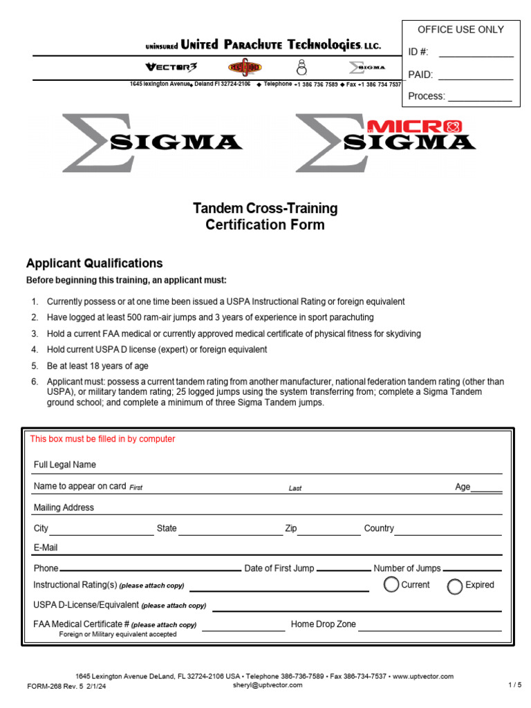 Tandem Cross-Training Certification Form | PDF | Parachuting