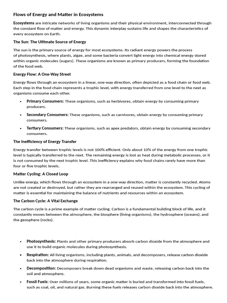 Flows of Energy and Matter in Ecosystems G 10 | PDF | Food Web | Evolution