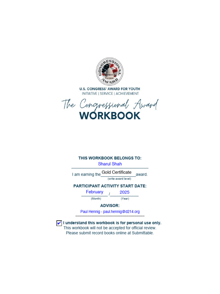Congressional Award Workbook Guide | PDF