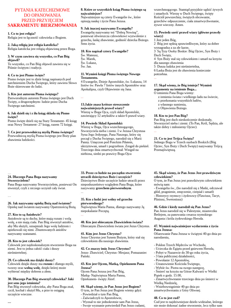 Katechizm Pytania Do Bierzmowania 2024 | PDF