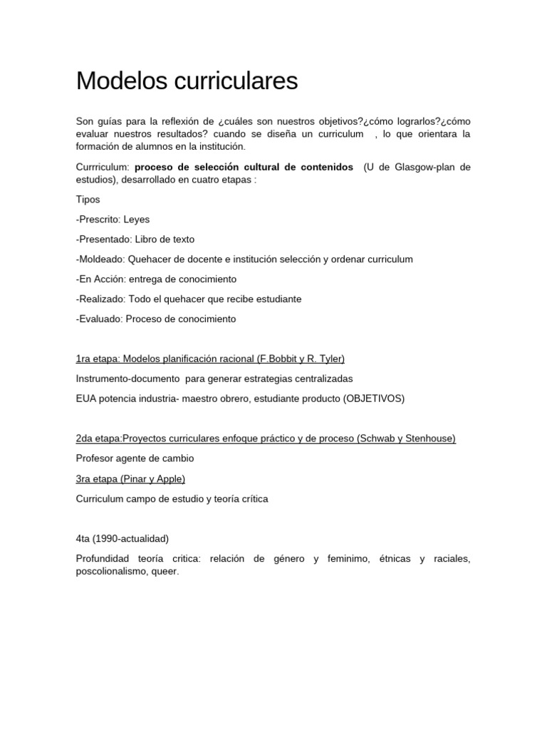 Modelos Curriculares | PDF | Plan de estudios | Enseñando