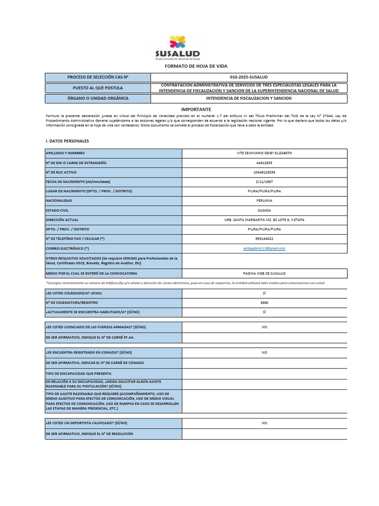 Convocatoria #010-2025-Susalud | PDF | Titulo academico | Abogado
