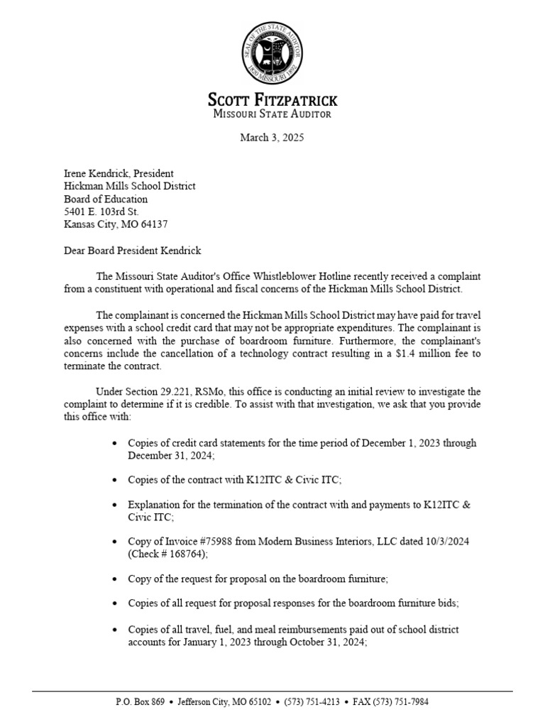 Hickman Mills - Investigative Letter | PDF