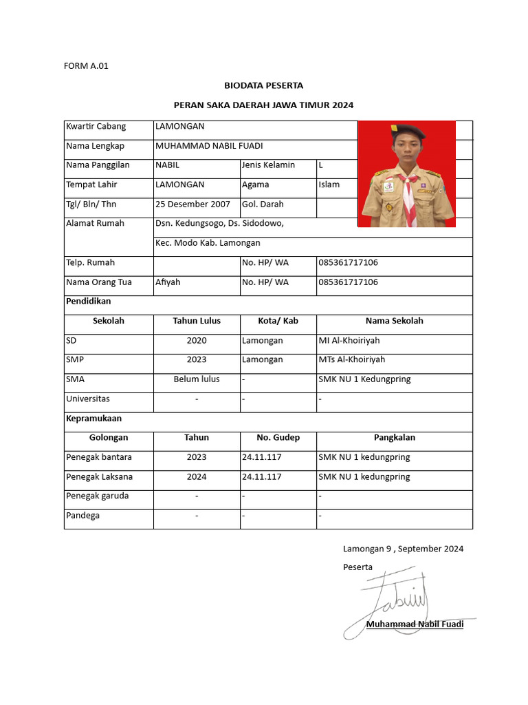 Biodata dan Kesehatan Nabil 2024 | PDF
