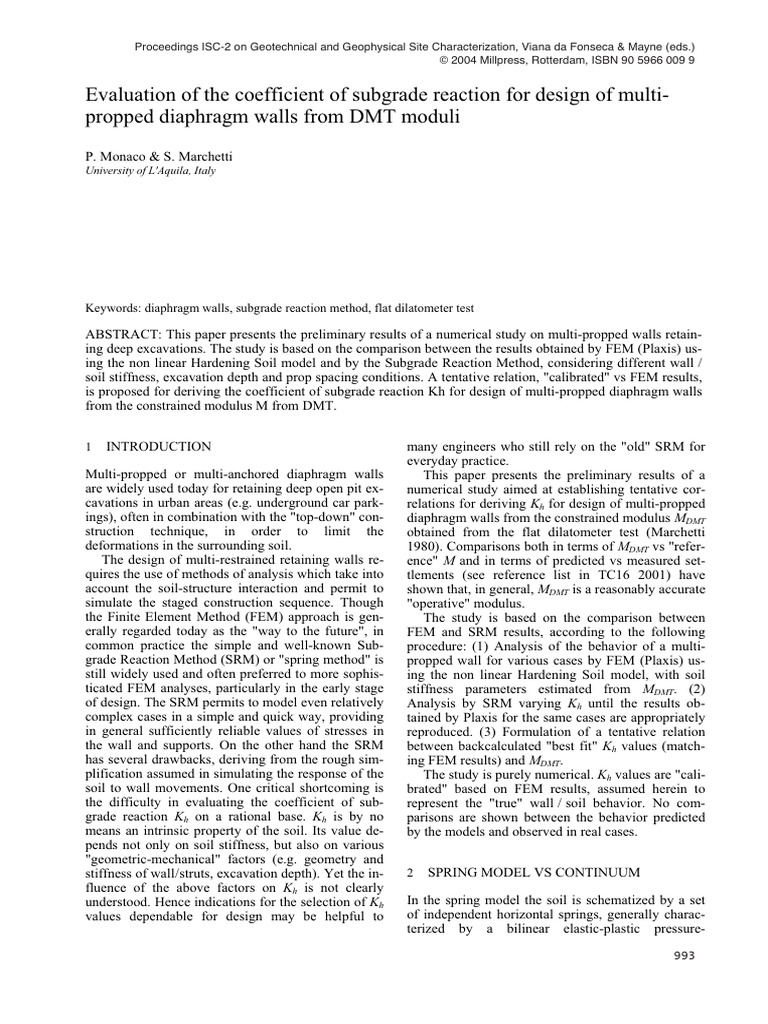Subgrade Reaction Coefficient for Diaphragm Walls | PDF | Finite ...