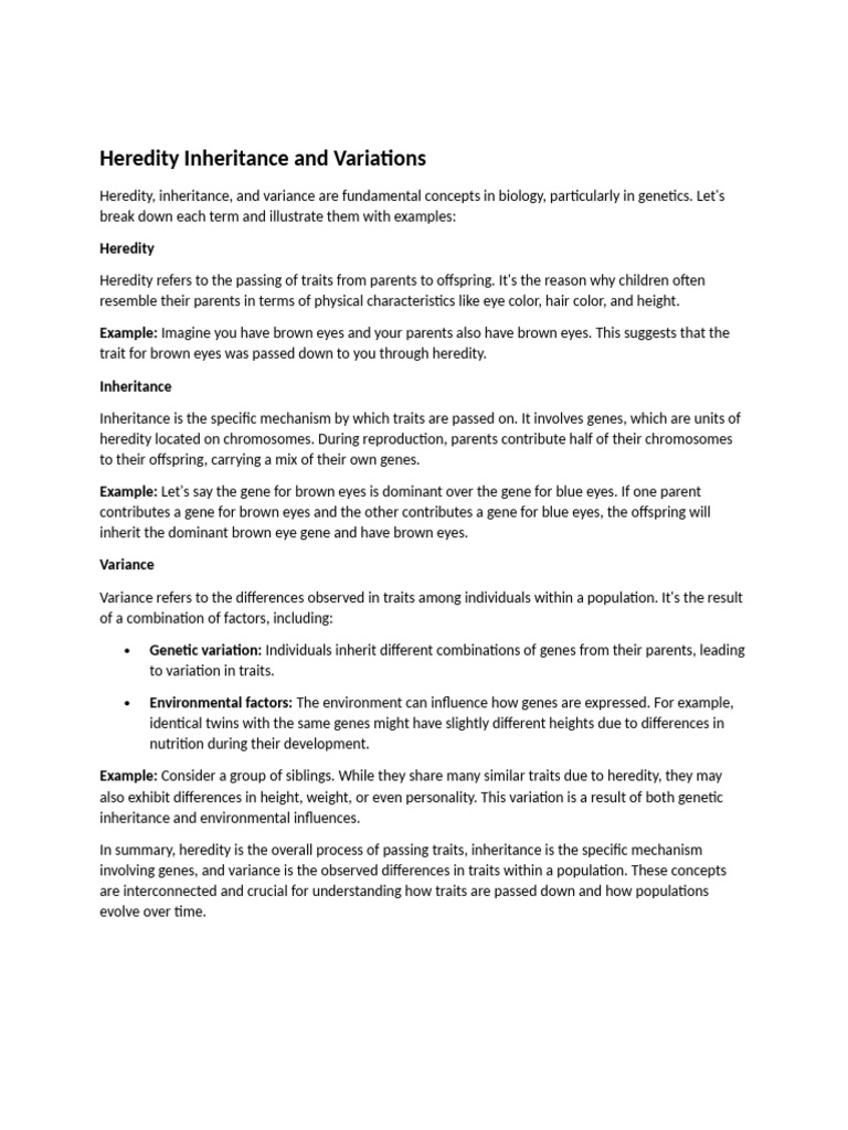 Heredity Inheritance and Variations | PDF