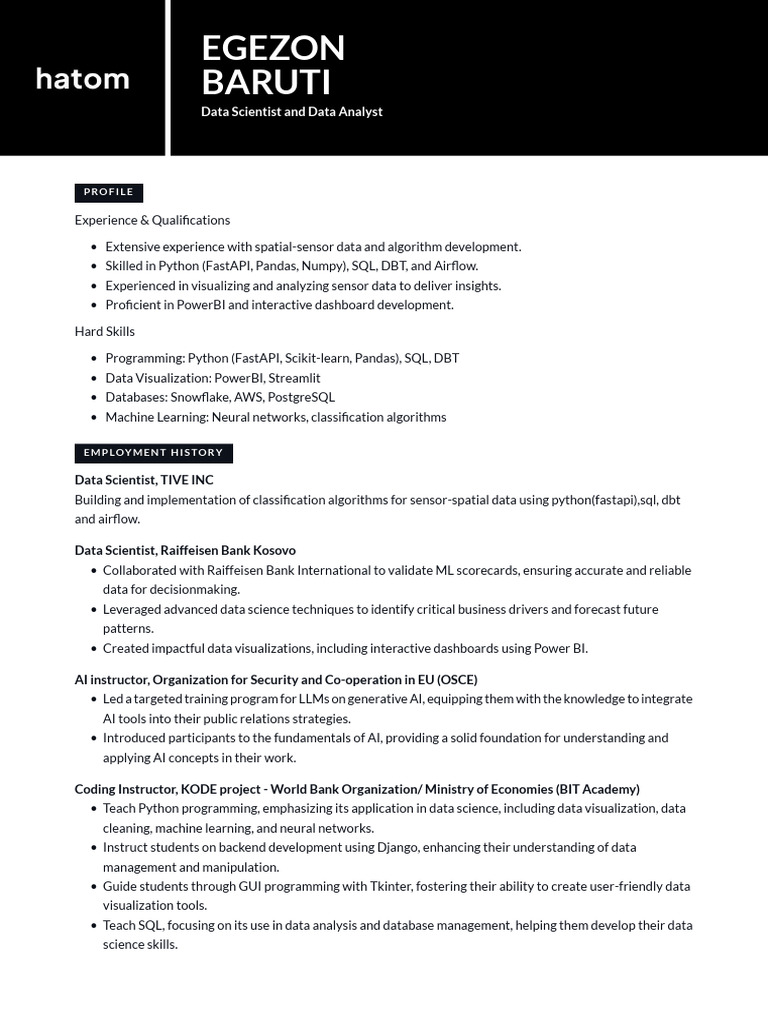 Egezon Baruti - Data Scientist and Data Analyst | PDF | Data Science | Data