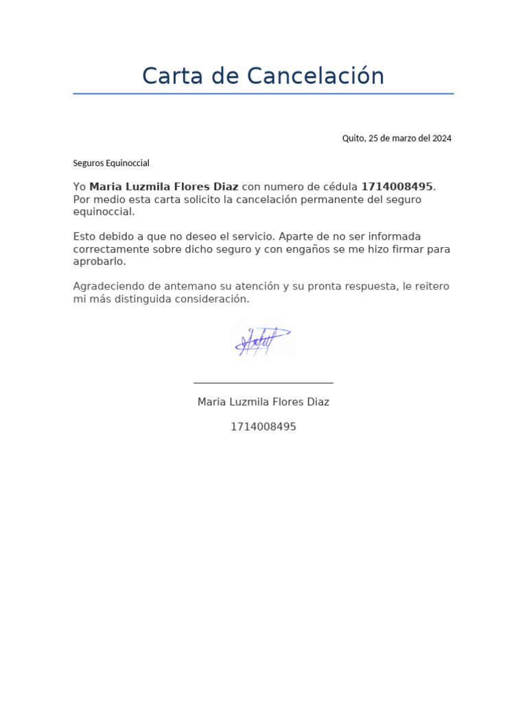Ejemplo y Fomrato de Carta de Cancelación | PDF