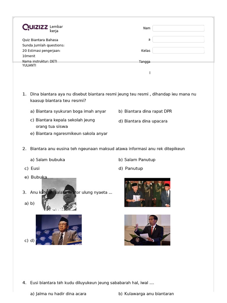 Kuis Biantara Bahasa Sunda | PDF