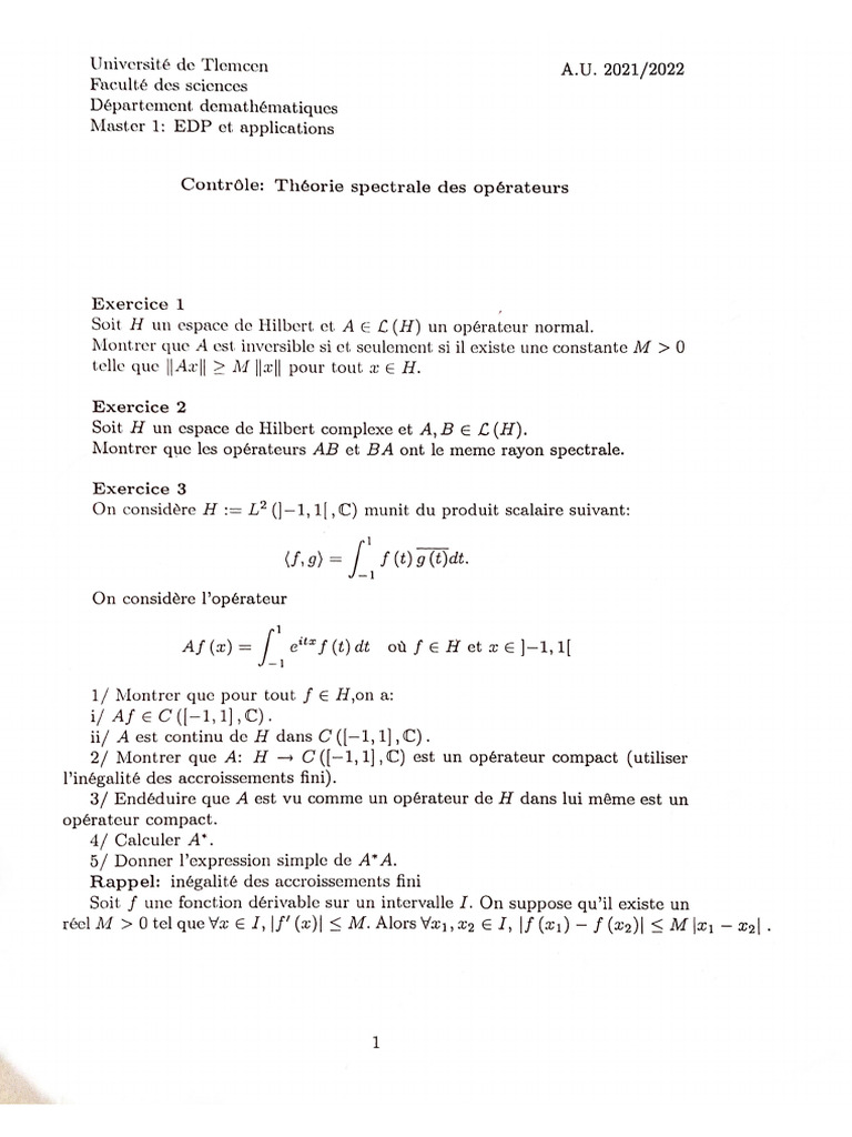 Sujet Et Corrigé Théorie Ds Opérateurs | PDF