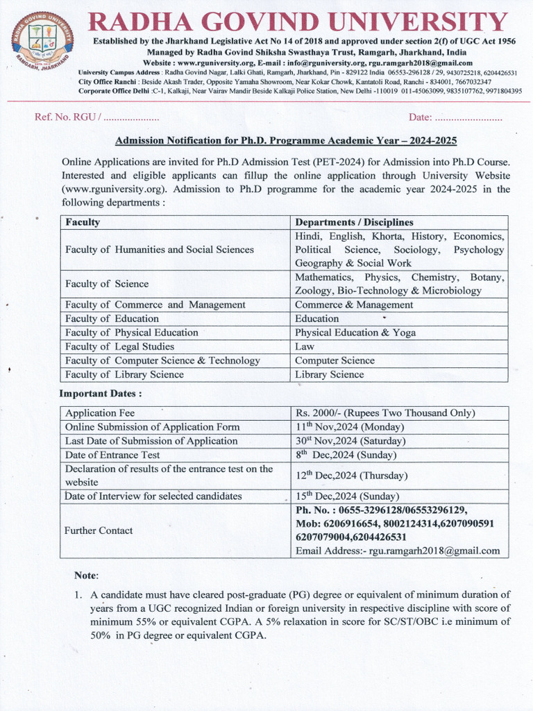 Ph.D Admission Notification - 2024-2025 (1) | PDF