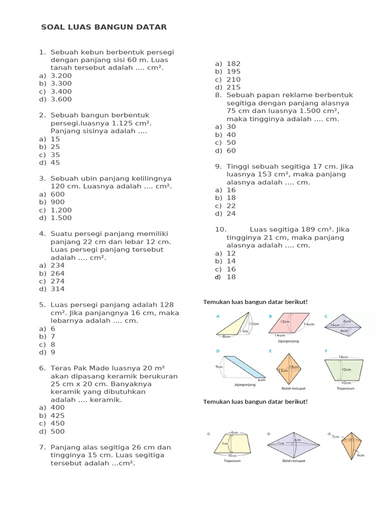 SOAL ULANGAN LUAS BANGUN DATAR Kls 5 | PDF