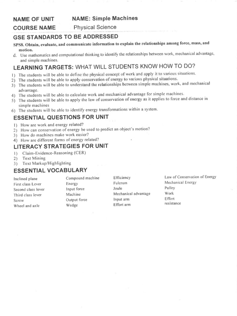 Unit 4 - Simple Machines | PDF