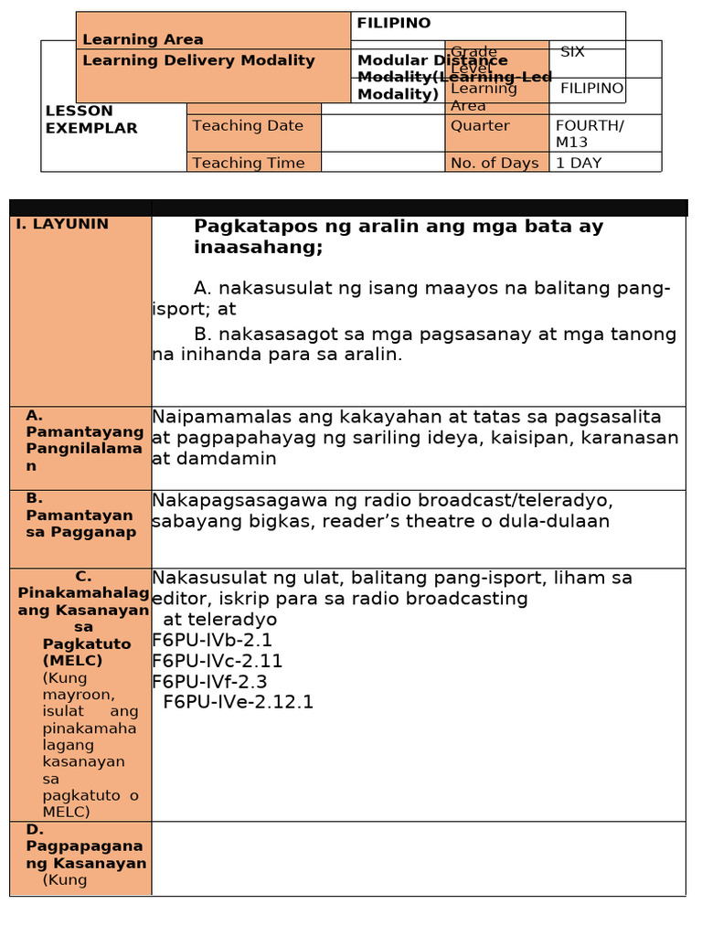 Cot Filipino 6 q4 m13 | PDF