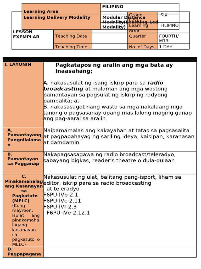 Cot Filipino 6 Q4 M14 | PDF