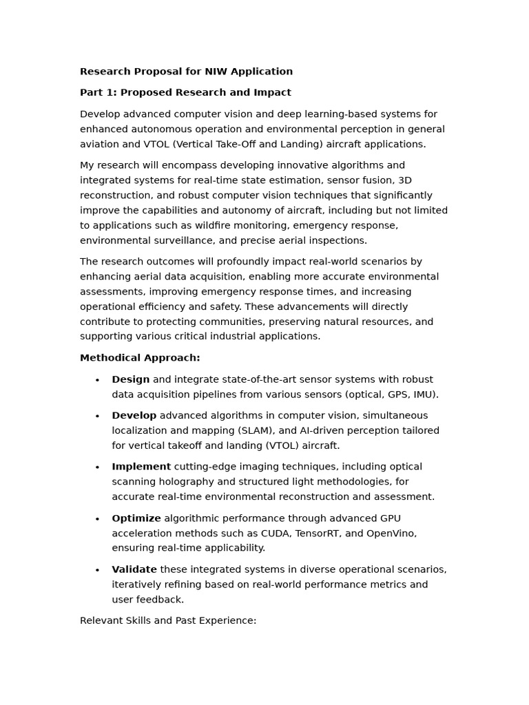 Research Proposal For NIW Application | PDF | Computer Vision | Computing