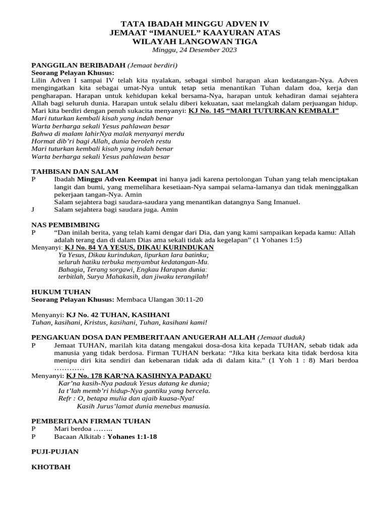 Tata Ibadah Minggu Adven Iv_070001 | PDF