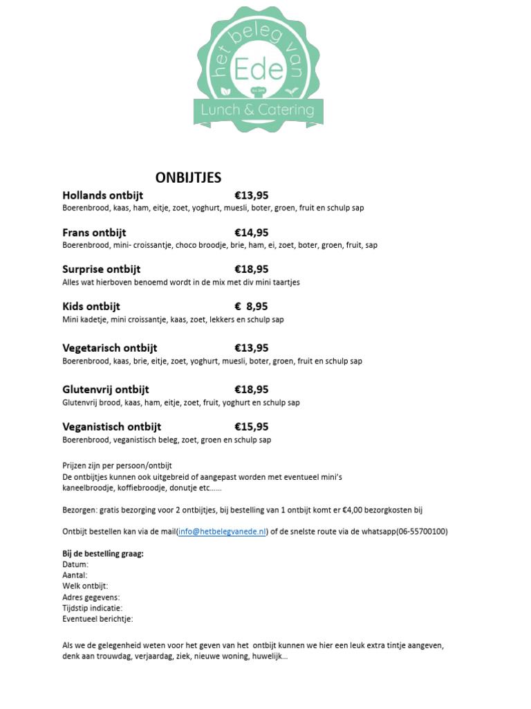 BvE Ontbijt Kaart | PDF