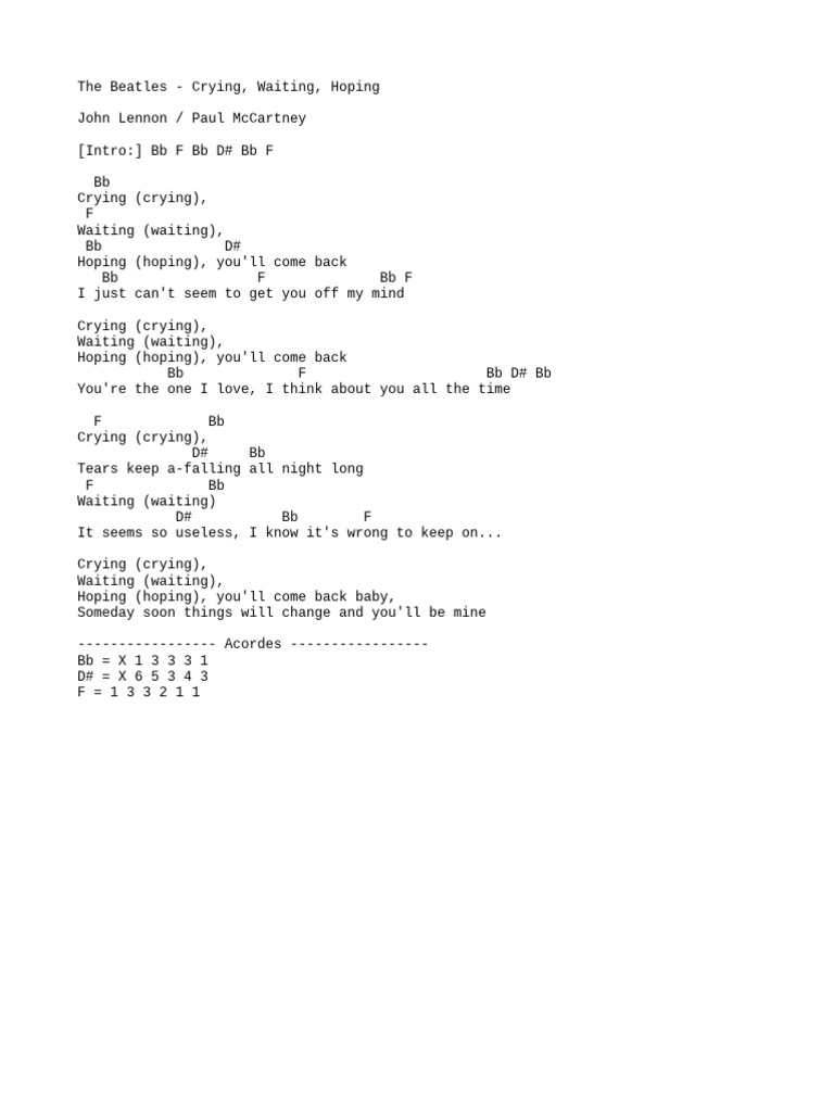 Crying, Waiting, Hoping Lyrics | PDF