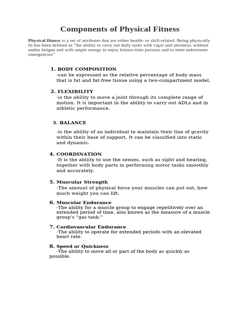 Components of Physical Fitness | PDF | Physical Fitness