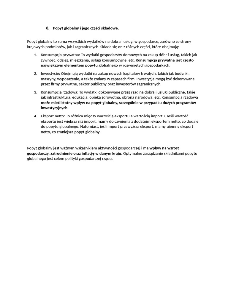 Popyt Globalny I Jego Części Składowe. | PDF