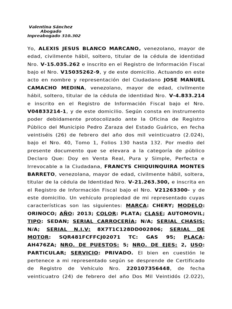 Compra Venta Orinoco | PDF | Coche | Vehículos