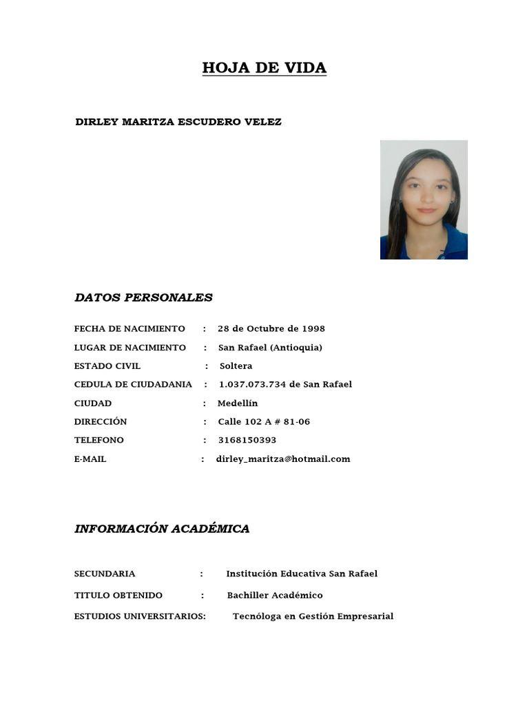 Hoja Vida Maritza | PDF