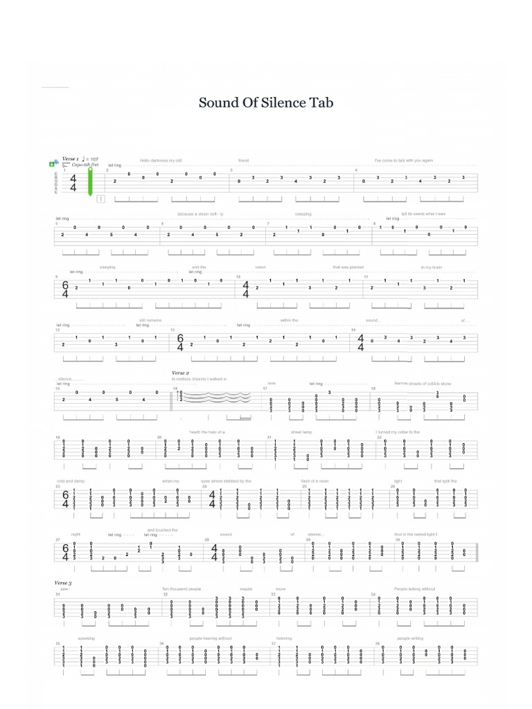 001 - Sound of Silence Tab by Simon and Garfunkel - Songsterr Tabs With ...