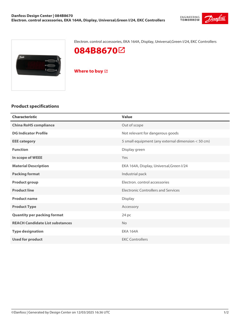Danfoss Product Details 2025 03 12 | PDF