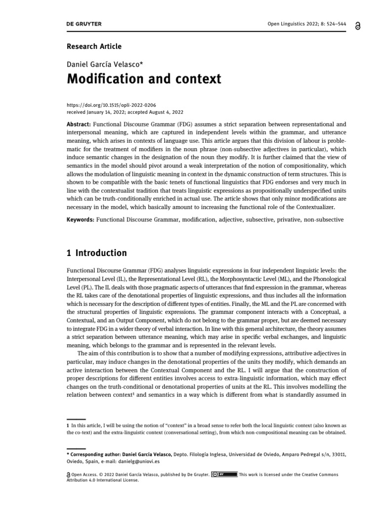 Adjective Modification in Functional Discourse Grammar | PDF ...