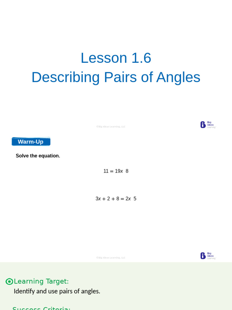 L16 - Describing Pairs of Angles | PDF | Angle | Euclid