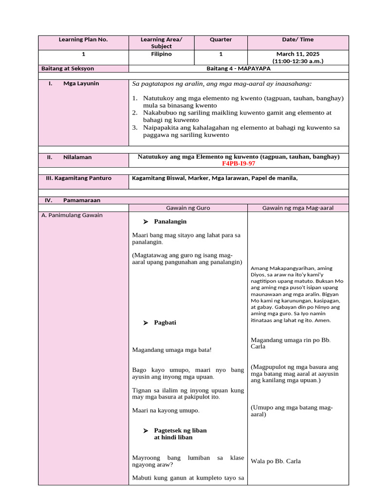 Banghay Aralin Sa Panitikan | PDF