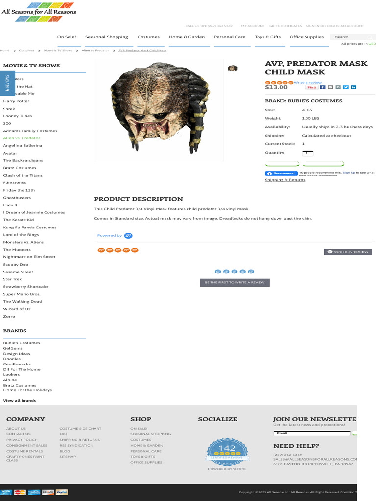 AVP, Predator Mask Child Mask - All Seasons For All Reasons | PDF
