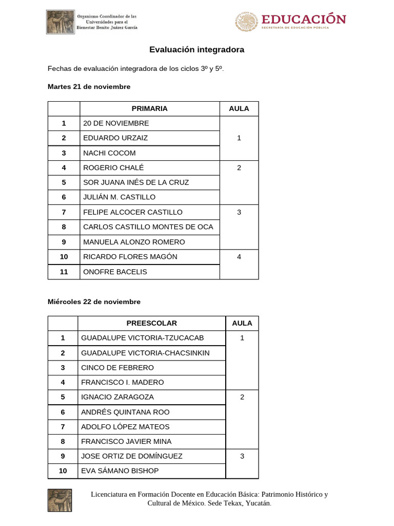 Evaluación integradora | PDF | Salón de clases | México